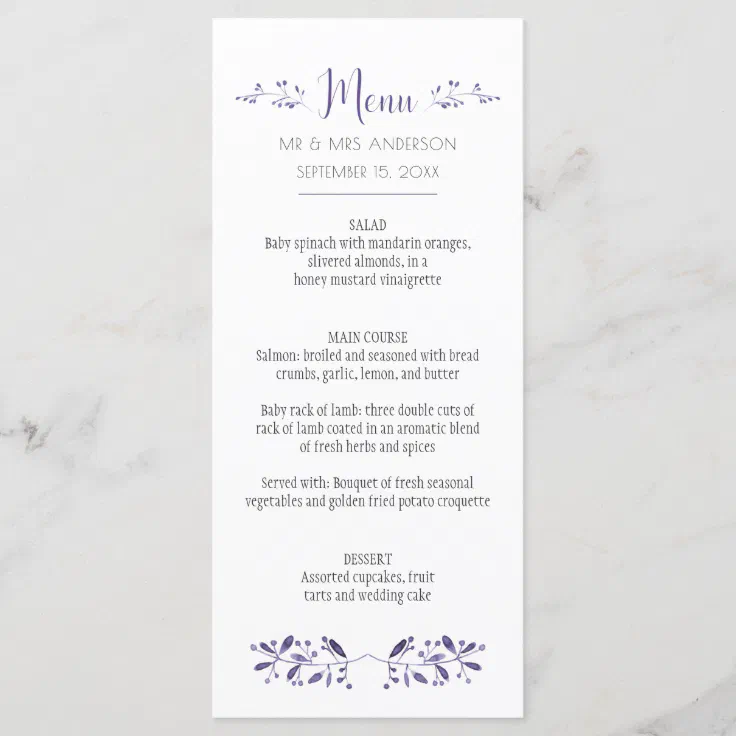 Modern Simple Ultra Violet Menu Cards | Zazzle