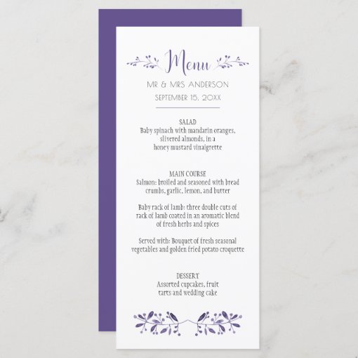 Modern Simple Ultra Violet Menu Cards | Zazzle