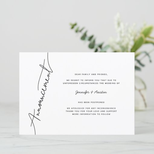 Modern Simple Wedding Postponement Announcement | Zazzle