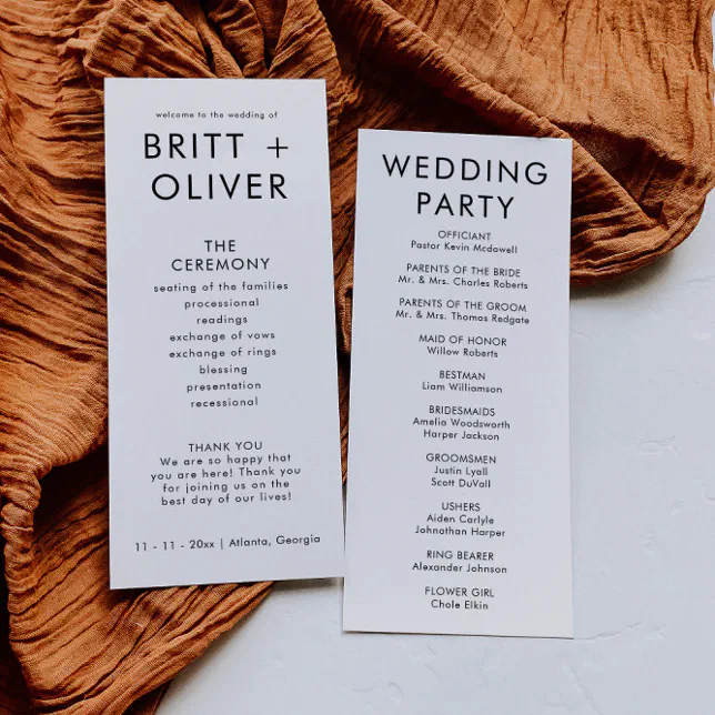 Modern Simple Wedding Program Order Of Events | Zazzle