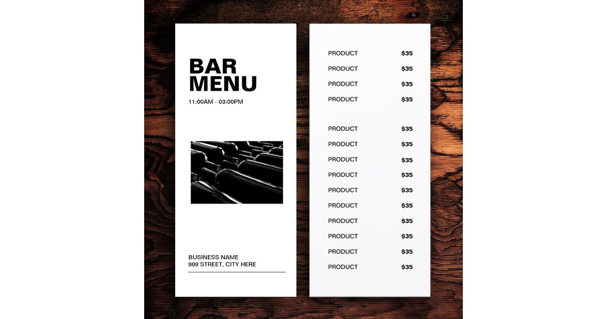 Modern Simple White Bar Menu | Price List | Zazzle