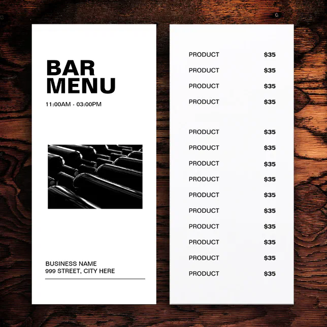 Modern Simple White Bar Menu | Price List | Zazzle