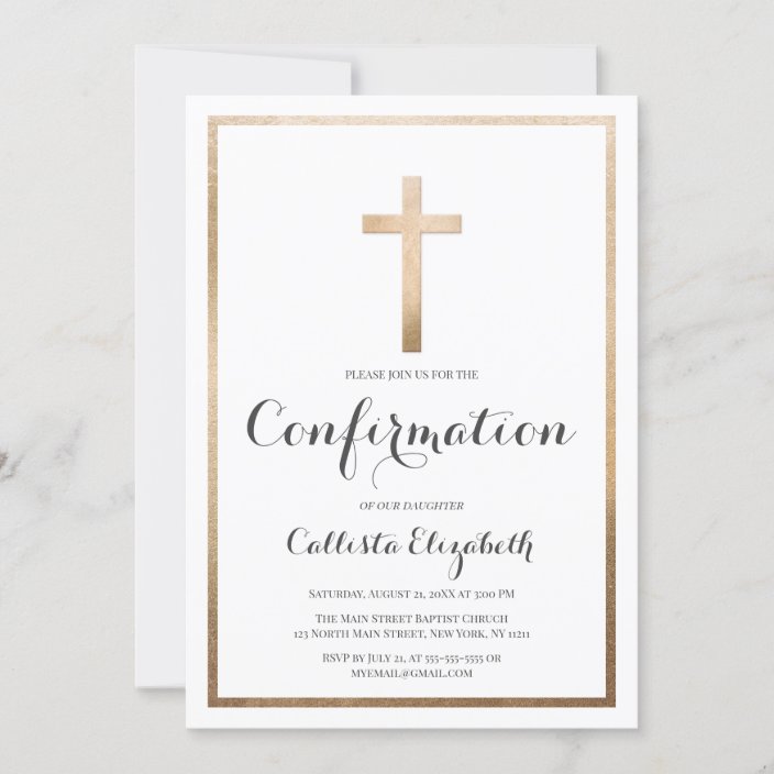 Modern Simple White Gold Cross Border Confirmation Invitation | Zazzle.com