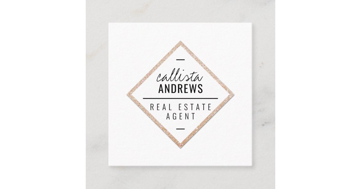 Modern Simple White Gold Glitter Diamond Square Square Business Card ...