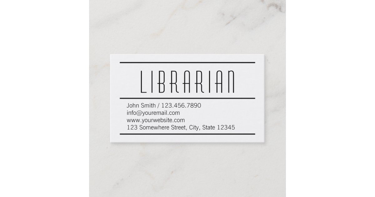 Modern Simple White Librarian Business Card | Zazzle