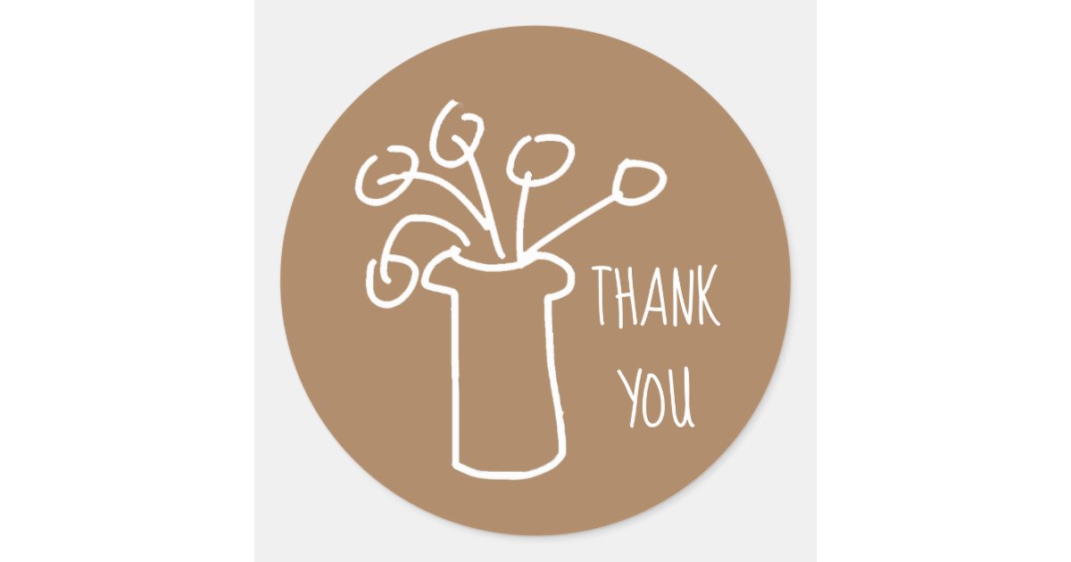 Modern simple white outline flower design classic round sticker | Zazzle