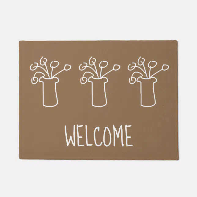 Modern simple white outline flower design doormat | Zazzle