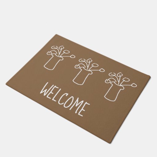 Modern simple white outline flower design doormat | Zazzle