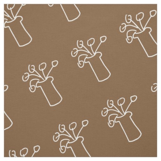 Modern simple white outline flower design fabric | Zazzle