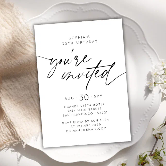 Modern Simple You're Invited Birthday Party Invitation | Zazzle