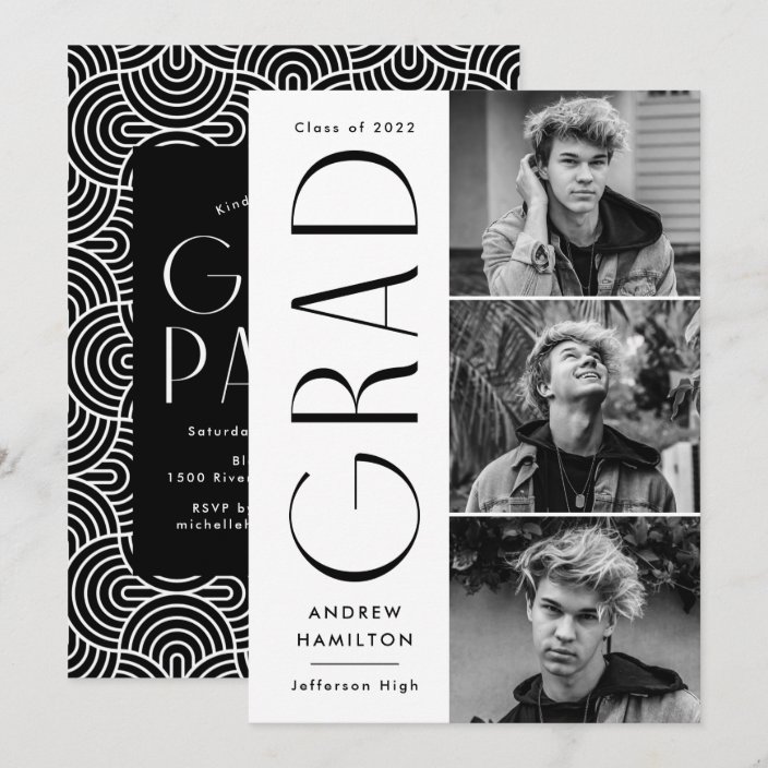 Modern Simplicity 3 Photo Collage Graduation Party Invitation | Zazzle.com