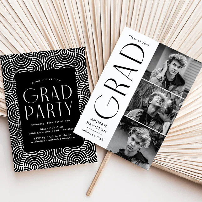 Modern Simplicity 3 Photo Collage Graduation Party Invitation | Zazzle