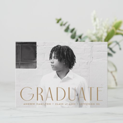 Modern Simplicity Brass Photo Graduation Announcement | Zazzle