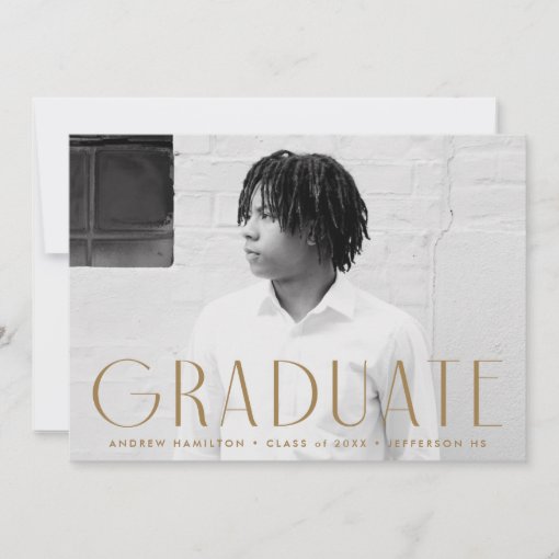 Modern Simplicity Brass Photo Graduation Announcement | Zazzle