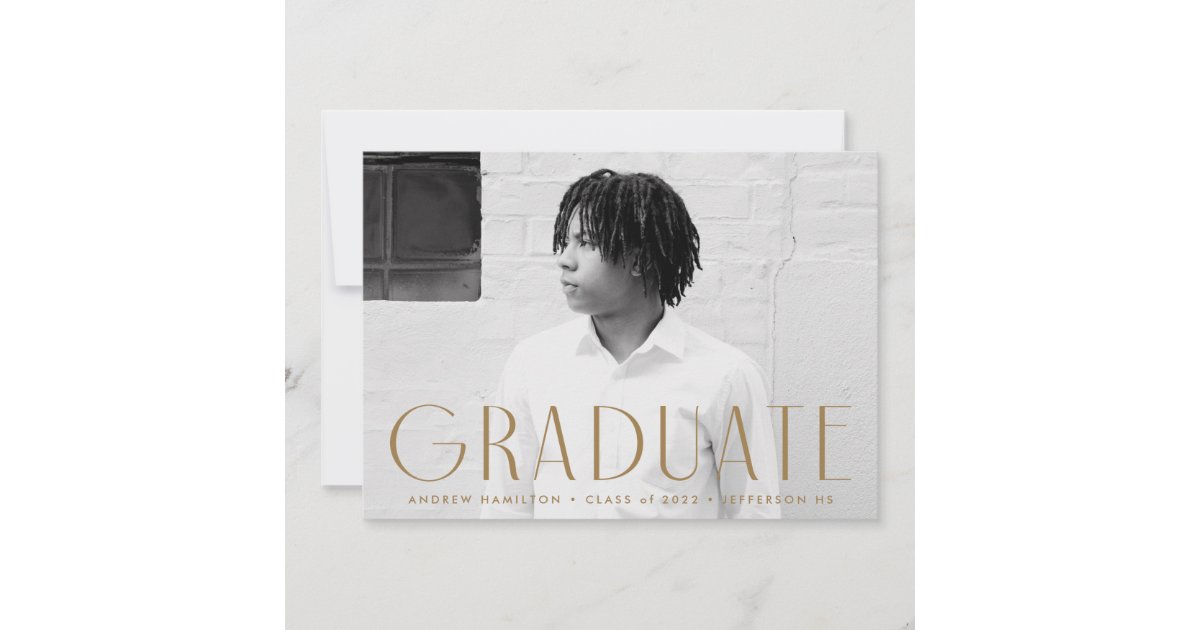Modern Simplicity Brass Photo Graduation Announcement | Zazzle.com