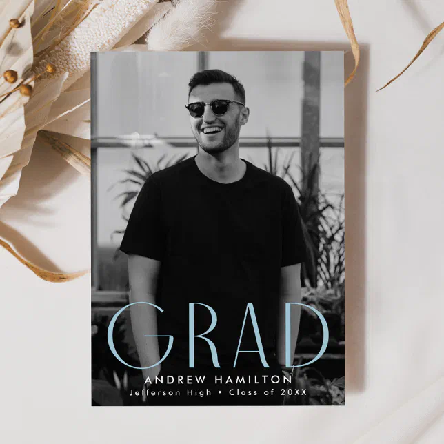 Modern Simplicity Sky Blue Photo Graduation Announcement | Zazzle