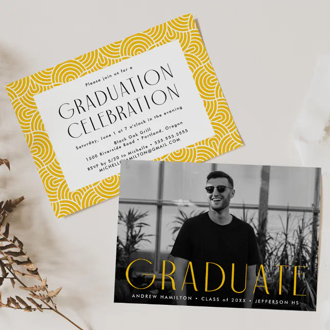 Modern Simplicity Yellow Photo Graduation Party Invitation | Zazzle