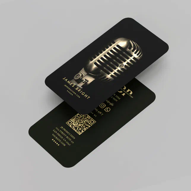 Modern Singer Musician Record Studio Gold Mic Business Card | Zazzle
