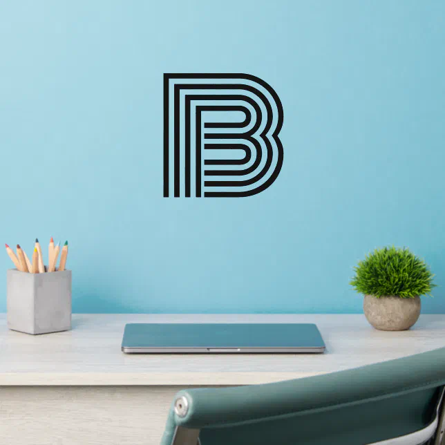 Modern Single Letter Initial Monogram | Black Wall Decal | Zazzle