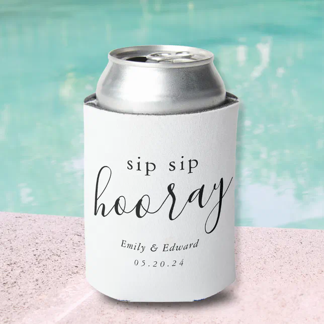 Modern Sip Sip Hooray Bridal Shower Wedding Favor Can Cooler | Zazzle