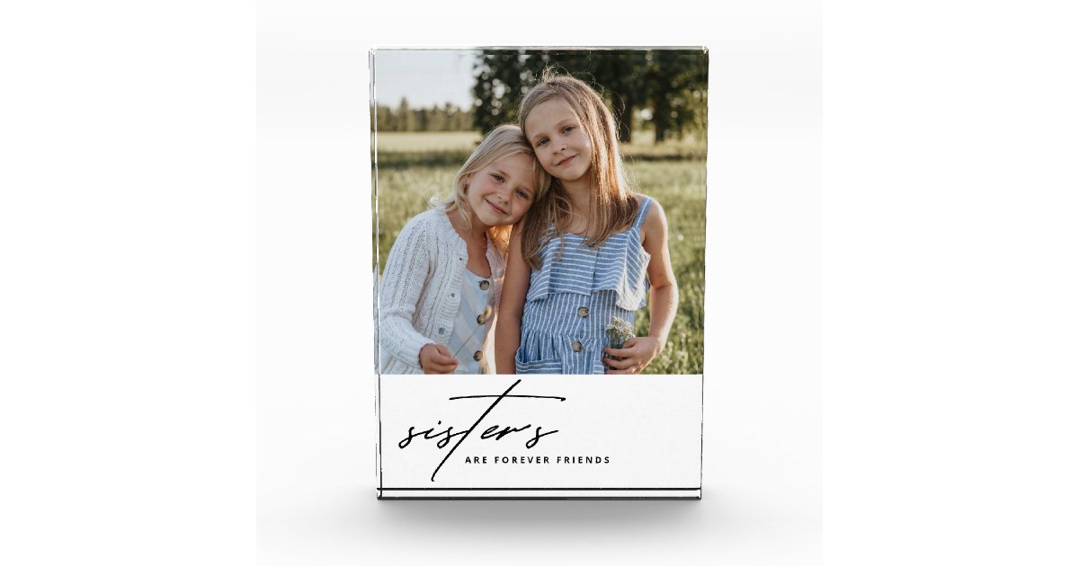 Modern Sisters Script Custom Photo Block | Zazzle