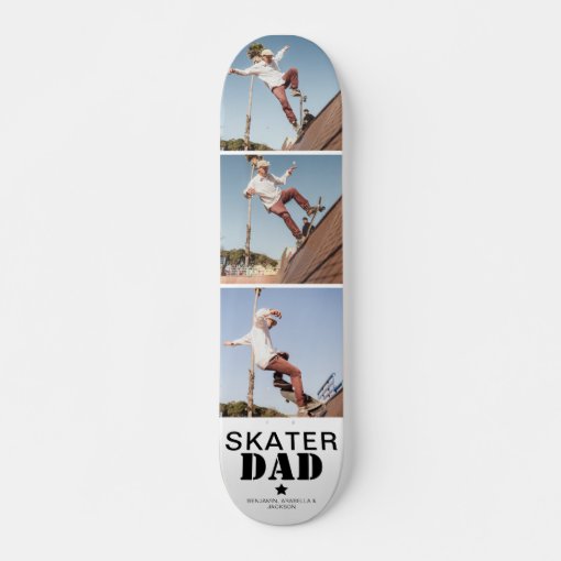 Modern Skater Dad Photo Collage Skateboard | Zazzle