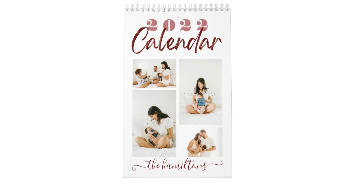 Modern Sketchy Calligraphy New Year Photo Maroon Calendar | Zazzle