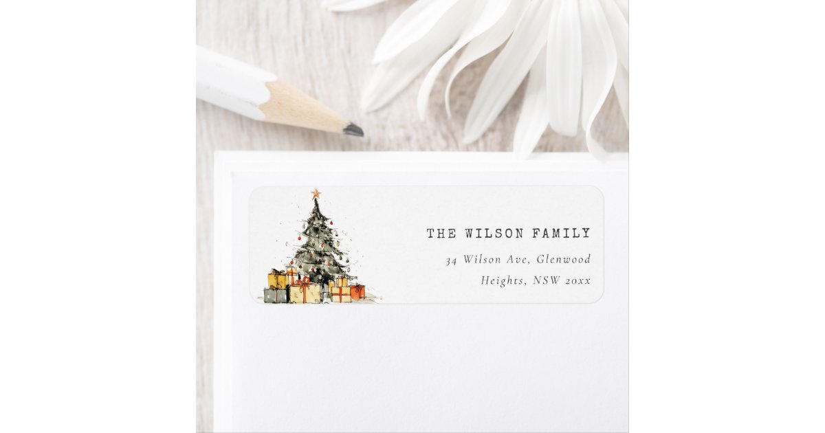 Modern Sketchy Holiday Christmas Tree Address Label | Zazzle