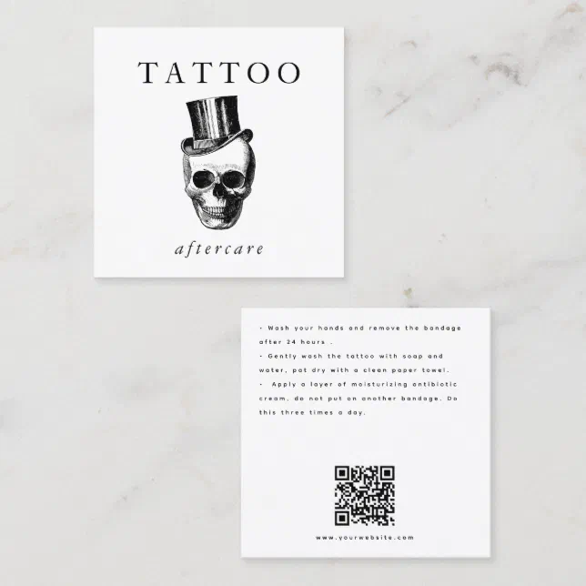 Modern Skull Tattoo Aftercare Instructions QR Code Square Business Card ...