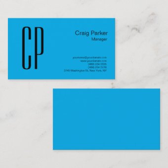 Modern Sky Blue Bold Monogram Professional Business Card | Zazzle
