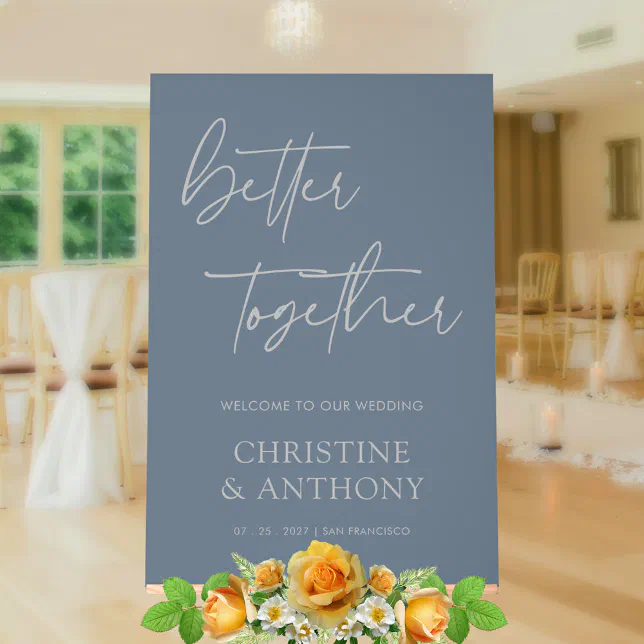 Modern Slate Gray & Silver Better Together Wedding Acrylic Sign | Zazzle