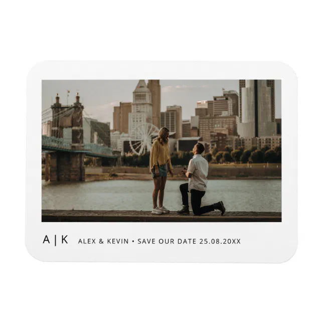 Modern Sleek Monogram Stylish Photo Save the Date Magnet | Zazzle