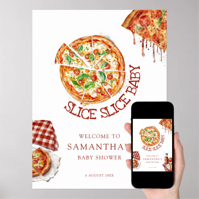 Modern Slice Slice Baby Pizza Baby Shower Sign | Zazzle