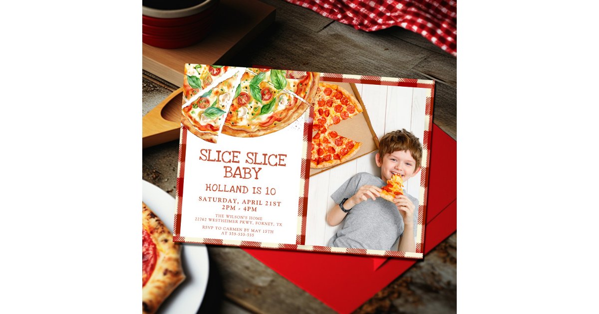 Modern Slice Slice Baby Pizza Birthday Invitation | Zazzle