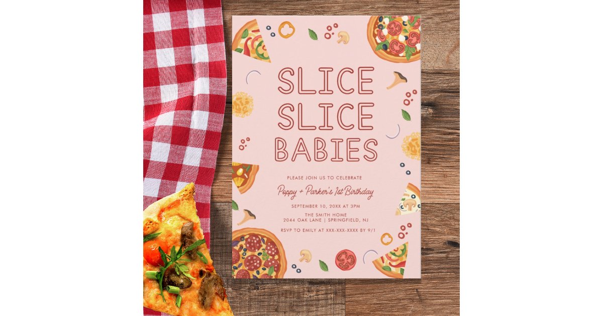 Modern Slice Slice Baby Twins Birthday Invitation | Zazzle