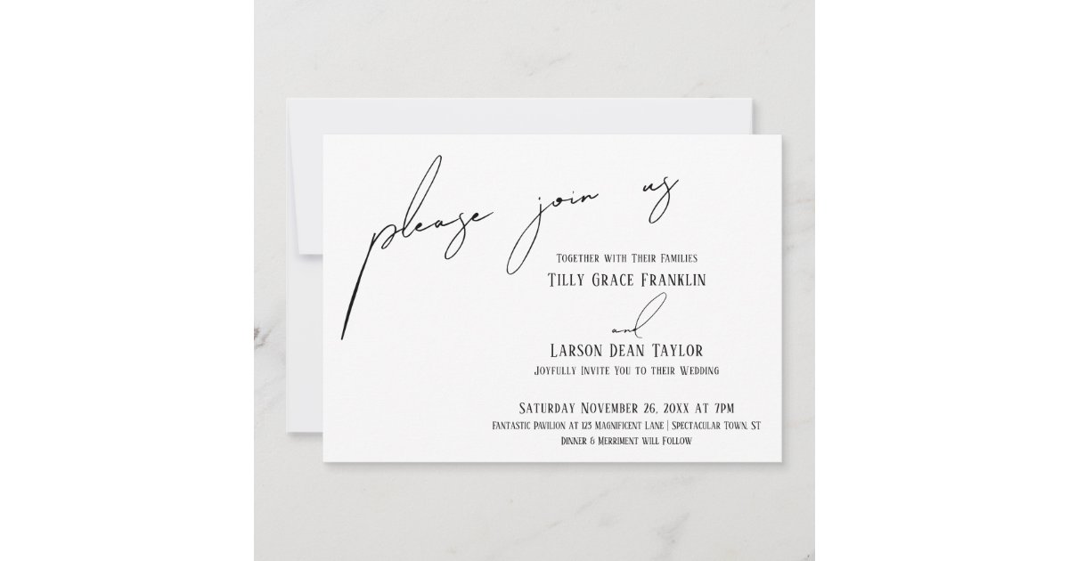 Modern Slim Handwriting Simple Please Join Us Invitation | Zazzle