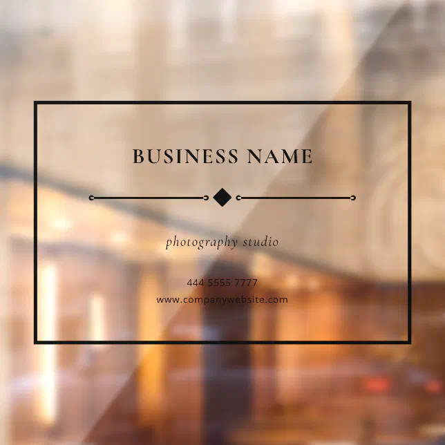 Modern Small Business Name Black Frame Transparent Window Cling | Zazzle