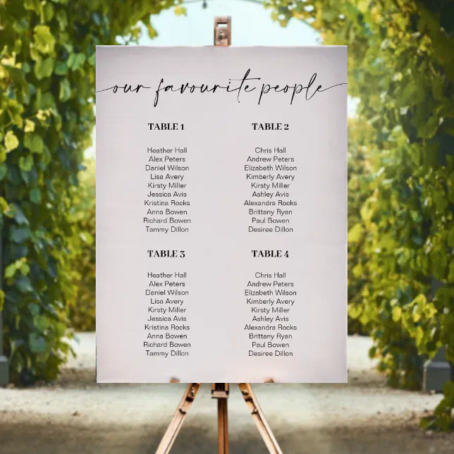 Modern Small Wedding Seating Chart Sign 4 Tables | Zazzle