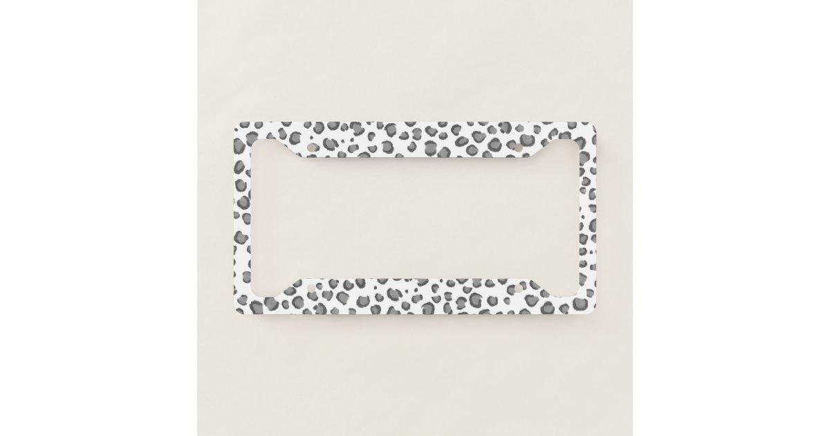 Modern Snow Leopard Animal Print Pattern Grey License Plate Frame | Zazzle