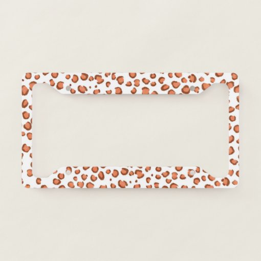 Modern Snow Leopard Animal Print Pattern red License Plate Frame | Zazzle