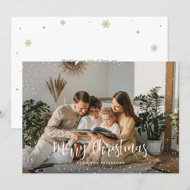 Modern Snow Photo Merry Christmas Holiday Card | Zazzle