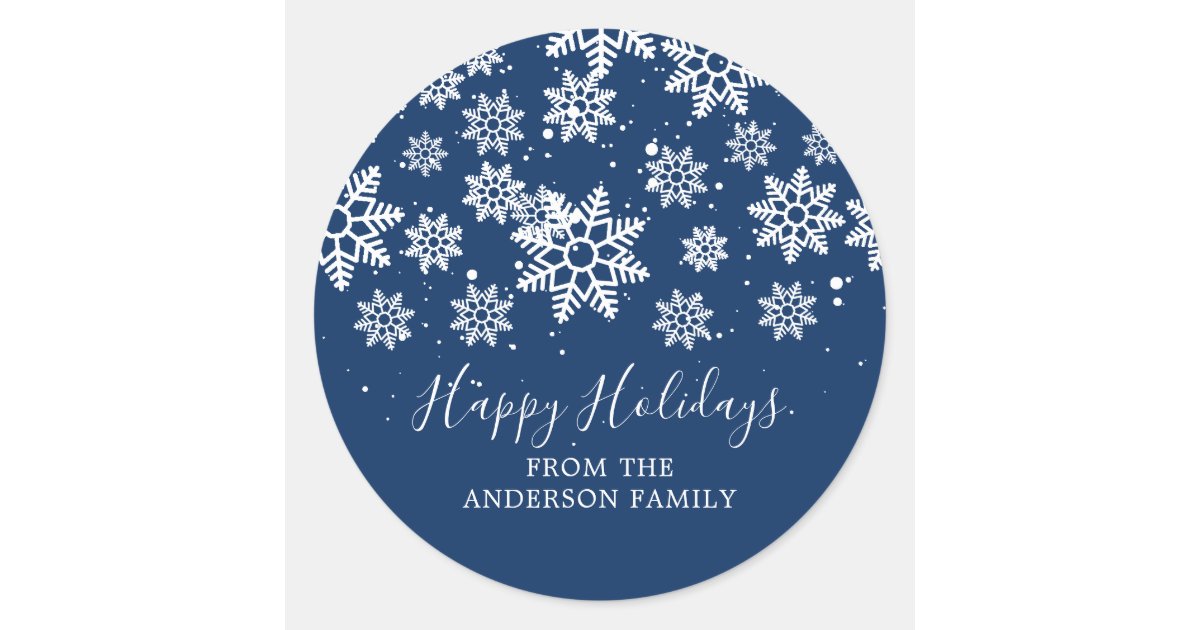 Modern Snowflakes Happy Holidays Classic Round Sticker | Zazzle