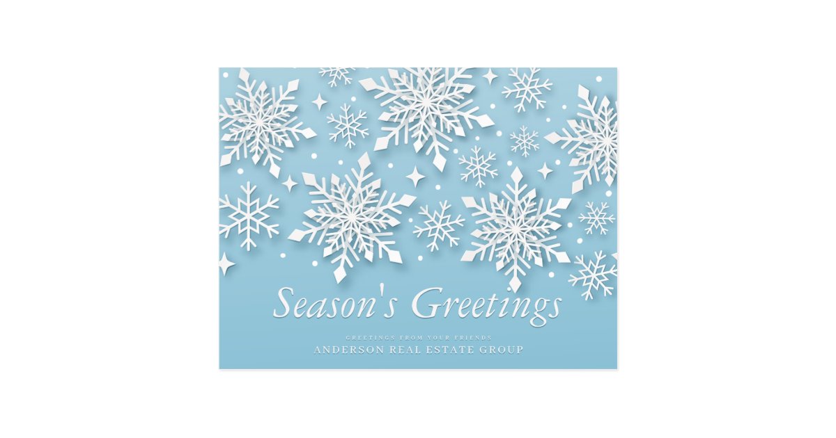 Modern Snowflakes Snow on Blue Season's Greetings Postcard | Zazzle.com