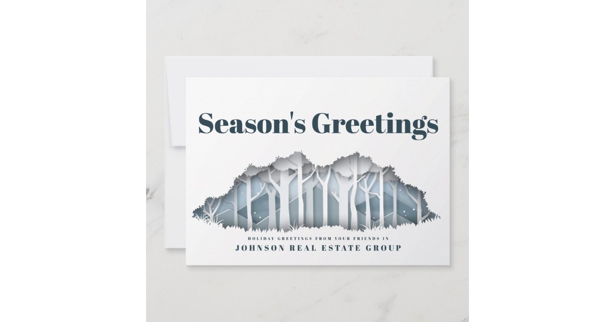 Modern Snowy Winter Scene | Season's Greetings Holiday Card | Zazzle