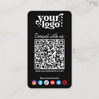 Modern Social Media Icons Connect QR Code Black Business Card | Zazzle