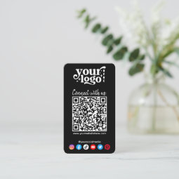 Modern Social Media Icons Connect QR Code Black Business Card | Zazzle