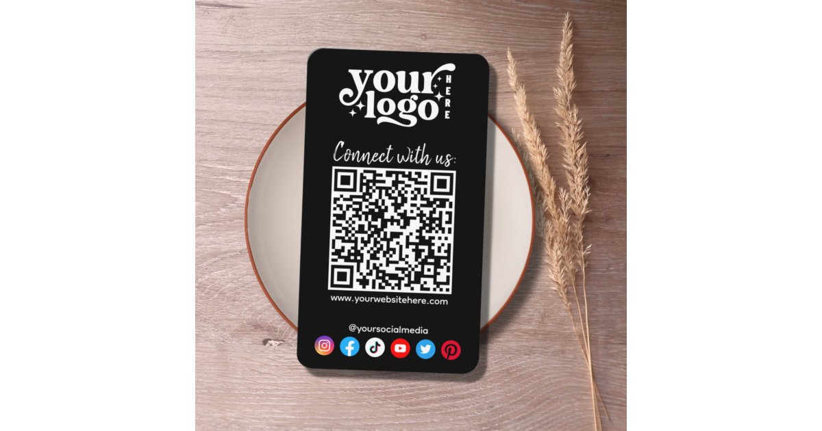 Modern Social Media Icons Connect QR Code Black Business Card | Zazzle