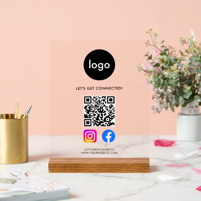 Modern Social Media QR Code Acrylic Sign | Zazzle