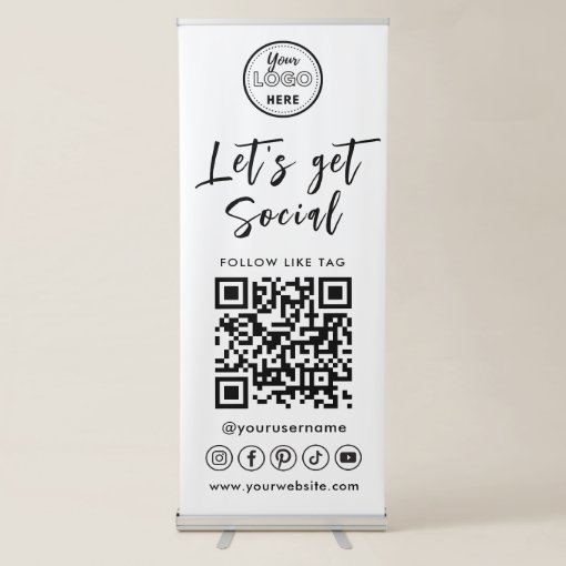 Modern Social Media QR Code Connect With Us White Retractable Banner ...