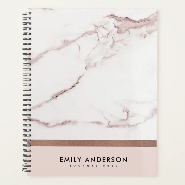 MODERN SOFT BLUSH PINK ROSE GOLD MARBLE TEXTURE PLANNER | Zazzle